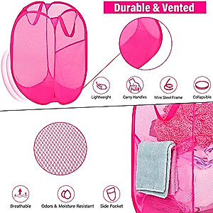 Deluxe Strong Mesh Pop up Laundry Hamper Basket with Side Pocket for Laundry Room, Bathroom, Kids Room, College Dorm or Travel Blush