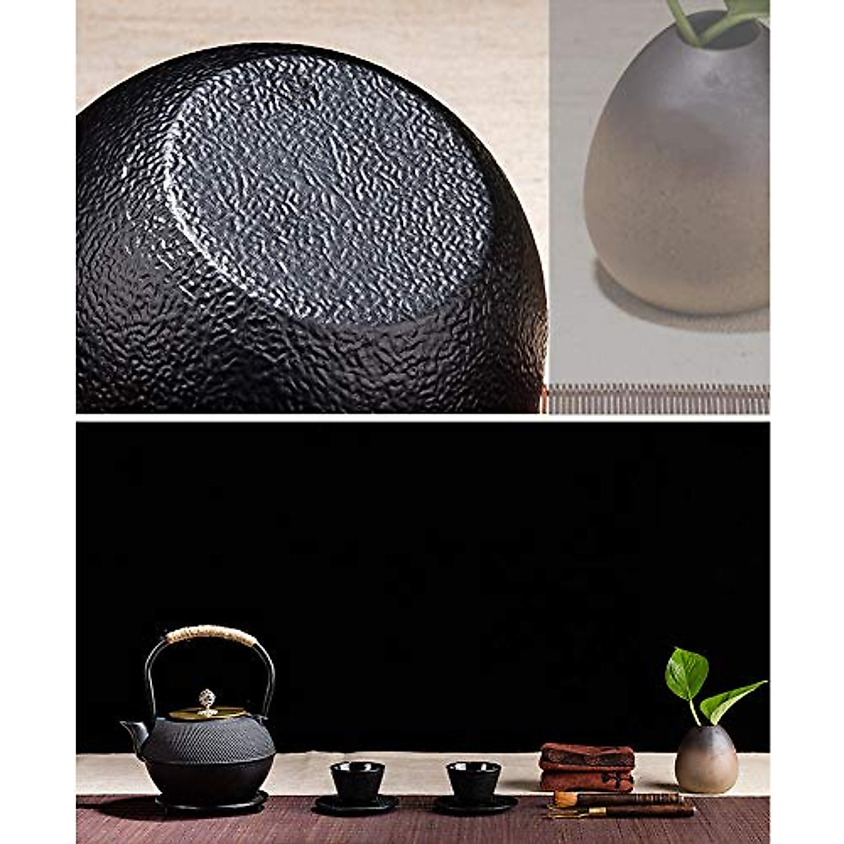 tetsubin Cast iron tea kettle japanese workshop teapot hobnail pattern with Stainless Steel Infuser【20 oz black】