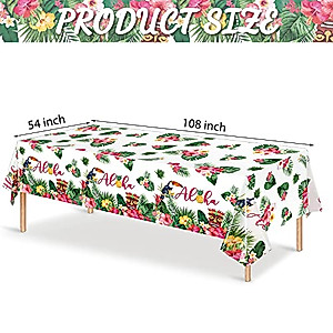 3 Pack Hawaiian Luau Tablecloths, Luau Decoration Aloha Tropical Palm Leaves Table Cloth Hawaii Disposable Plastic Rectangular Table Cover Tiki Party Supplies for Birthday Summer Kid, 54 x 108 Inch