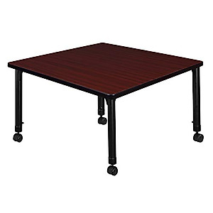 Regency Kee Height Adjustable Mobile Square Classroom Table, 36", Mahogany