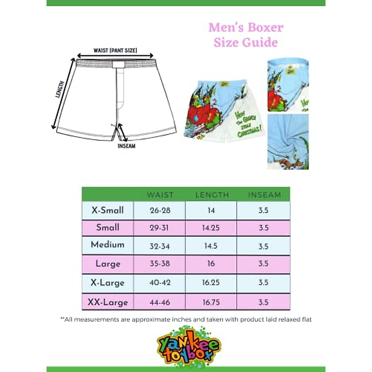 Dr. Seuss How The Grinch Stole Christmas Men's Button Fly Boxer Shorts (Small, Blue)