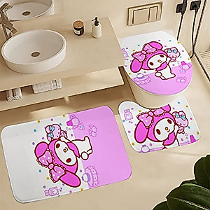 fmsnupz 4PCS Anime Shower Curtain Set, Cute Bathroom Decor with Non-Slip Rugs, Toilet Lid Cover and Bath Mat, Waterproof Fabric Shower Curtains with 12 Hooks, 70.8"x70.8"