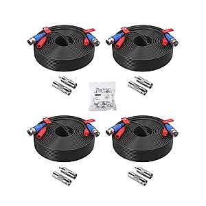 ZOSI 4 Pack 100ft(30M) All-in-One Video Power Cables,BNC Extension Security Camera Cable for CCTV Surveillance Camera DVR System With 4 x BNC&RCA Connector and 100pcs Cable Clips