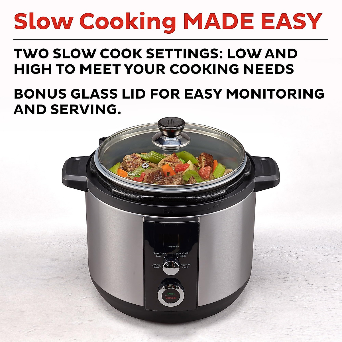6QT Easy 3-in-1 Slow Cooker, Pressure Cooker, and Sauté Pot, Versatile Family Cooking, Black