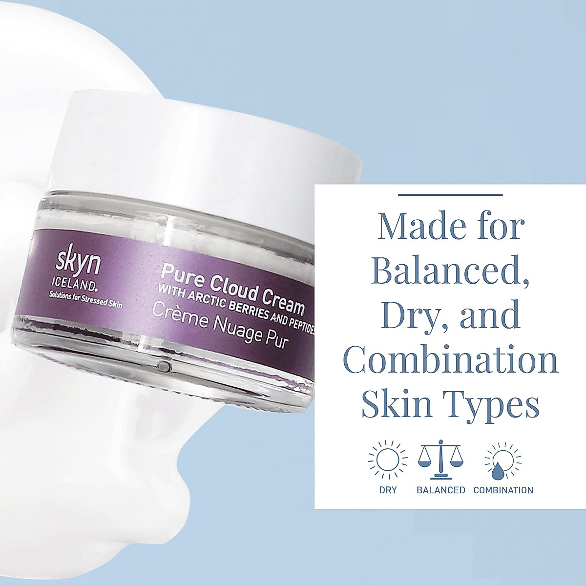 skyn ICELAND Pure Cloud Cream: Daily Moisturizer to Visibly Plump & Calm Sensitive Skin, 50g / 1.7 oz