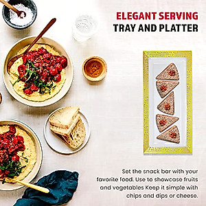 Yumchikel-Elegant Plastic Serving Tray & Platter Set (4pk) - Clear & Gold Rim Disposable Serving Trays & Platters for Food - Weddings, Upscale Parties, Dessert Table, Cupcake display - 7.5 x 14 inches