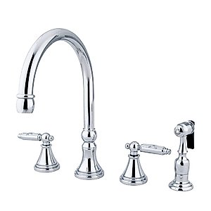 Kingston Brass GS2791GLBS Georgian Widespread Two Handle Kitchen Faucet with Matching Brass Sprayer, 8-1/4-Inch in Spout Reach, Polished Chrome