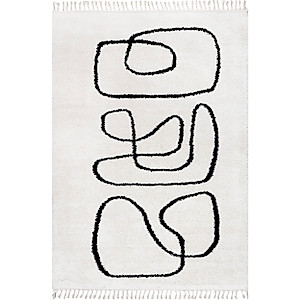 nuLOOM Aurelie Abstract Shag Tassel Area Rug, 8x10, White