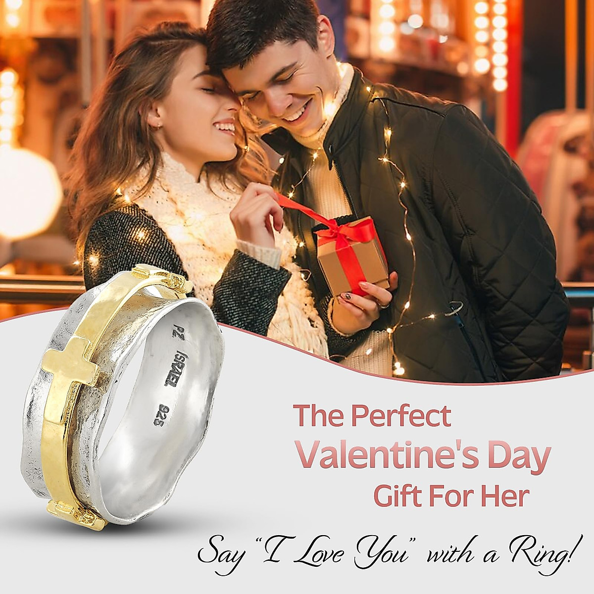 925 Sterling Silver Cross Spinner Ring by Paz Creations, Meditation Ring, Bohemian Jewelry For Women, Yellow Gold 7