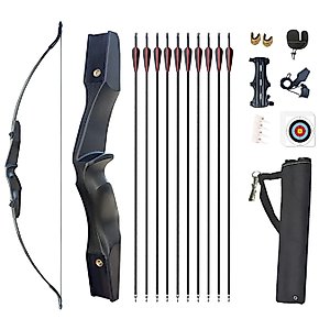 Monsour Archery 53" Takedown Recurve Bow and Arrows Set for Adults Metal Riser Longbow Kit Right Hand Straight Bow for Beginner Hunting Shooting Practice 30 40lb （30lb）