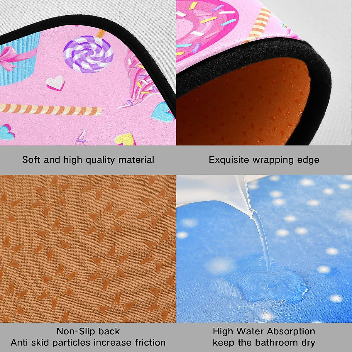 Sweet Pink Cupcakes Kitchen Rug Set of 2 Donuts Lollypops Kitchen Mat No-Slip Runner Rug Anti Fatigue Mats Floor Door Mats Carpet Doormats Washable Home Decor 19.7"x27.6"+19.7"x47.2"