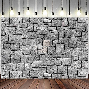 ZTHMOE 7x5ft Polyester Rustic Gray Rock Wall Photography Backdrop Stone Brick Wall Background Vintage Grunge Wall Party Decorations Photo Banner Booth Props with Four Holes Easy to Hang