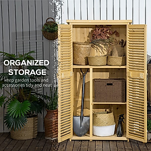 Outsunny 3' x 5' Wooden Outdoor Storage Cabinet, Garden Sheds & Outdoor Storage with Asphalt Roof & 2 Large Wood Doors with Lock, Natural