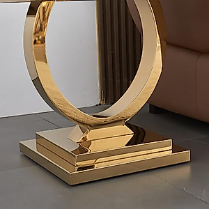 Maotifeys Small Black Marble End Table, Gold Pedestal Base, Mid Century Modern Accent Table for Living Room & Bedroom