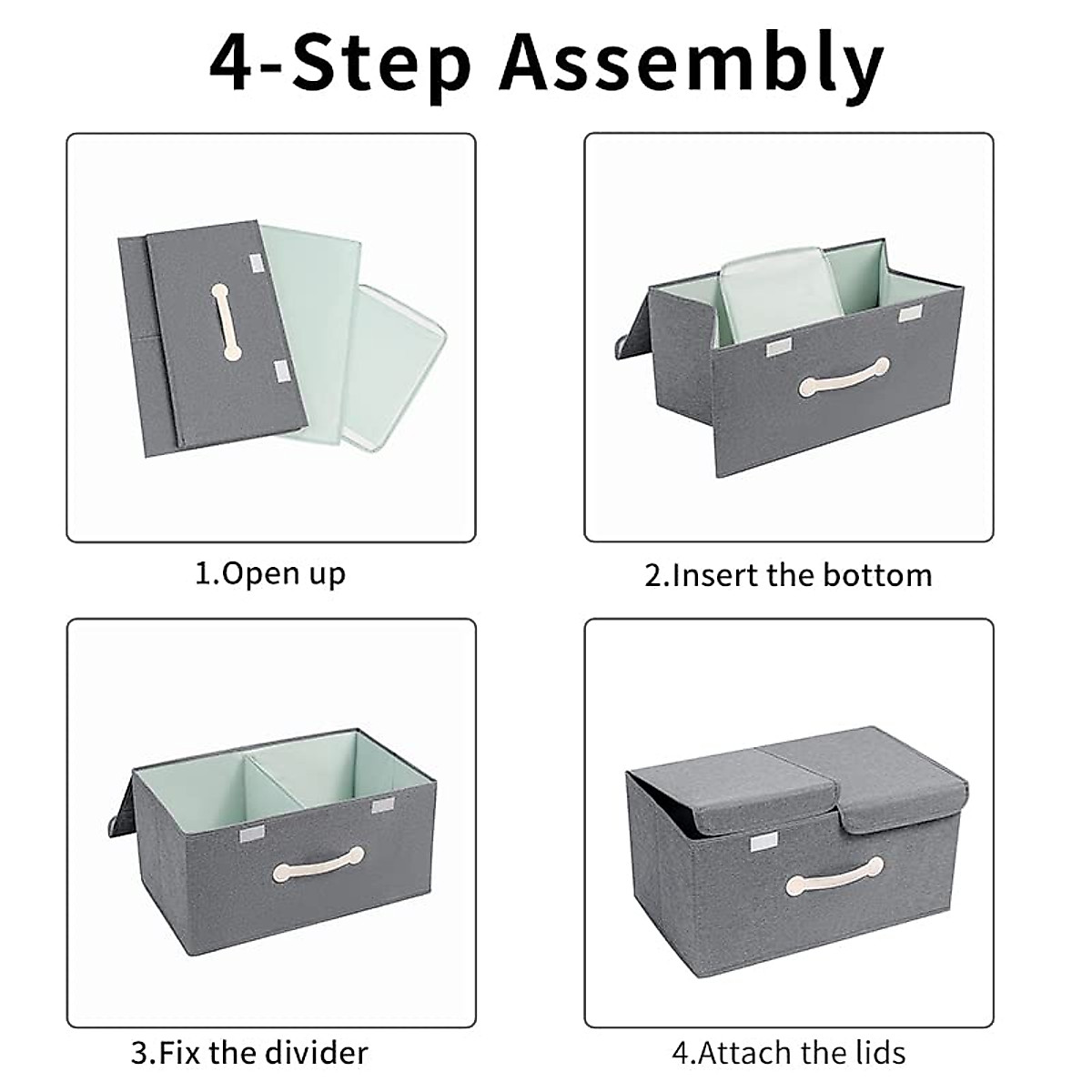 MOAOSO Storage Bins with Lids,Large Collapsible Storage Boxes with Lids 2 Pack Fabric Organizer Containers for Clothes Storage, Room Organization, Office Storage and Toy Storage (large-2pack, Gray)