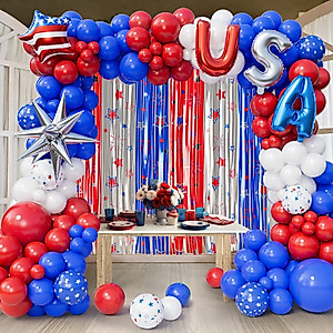 Bonropin Red White and Blue Balloons Garland Kit with Patriotic Theme Foil Fringe Curtain for Graduation Party Supplies Nautical Veterans Memorial Day 4th of July Balloon Arch Decorations
