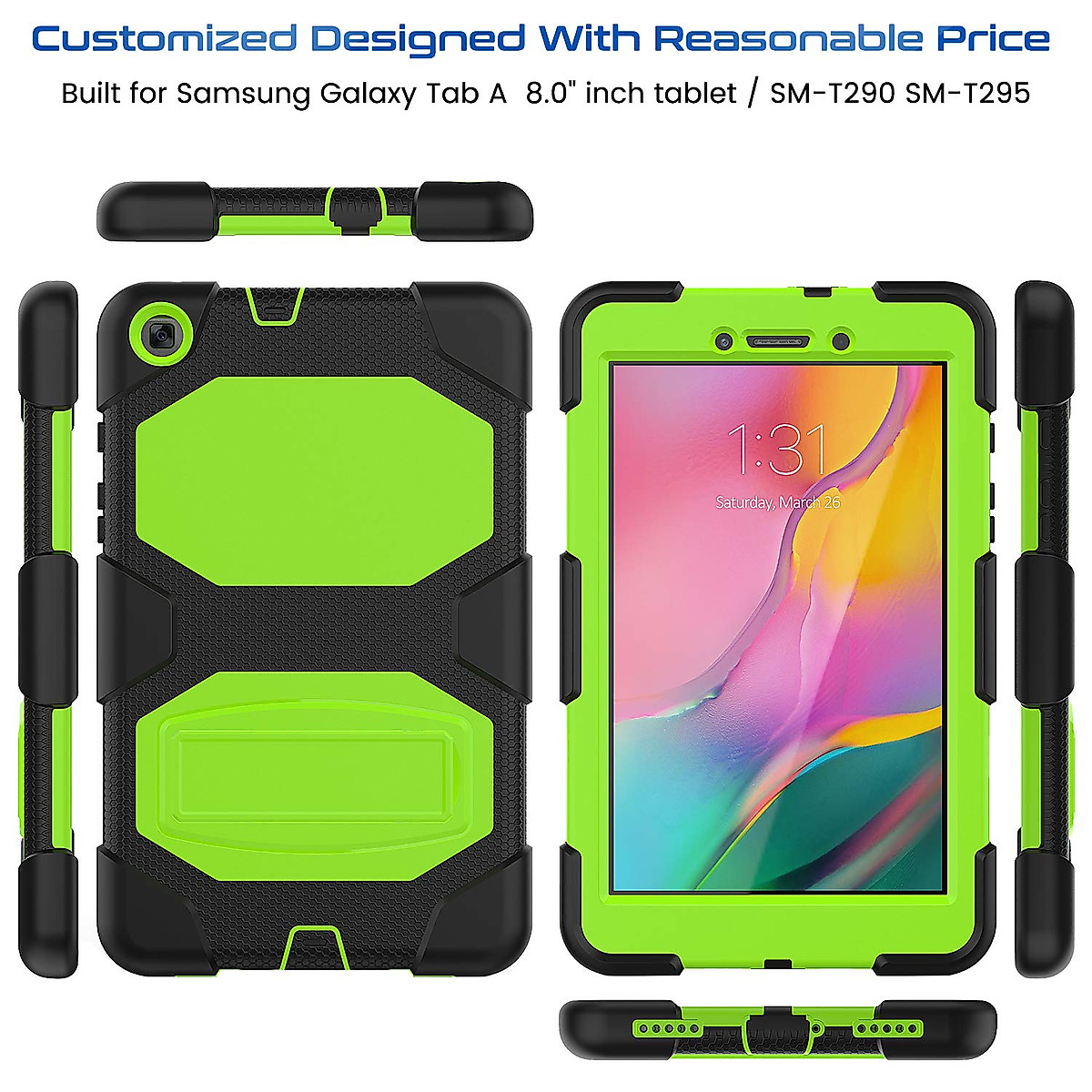 HXCASEAC SM-T290/SM-T295/SM-T297 Galaxy Tab A Case 2019 (8.0 inch) with Kickstand, Full Body Duty Case Shockproof Protective Cover, Built-in Screen Protector for Galaxy Tab A 2019 8.0,Yellow Green