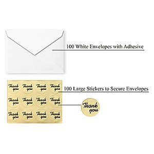 100 Thank You Cards in Black with Envelopes and Stickers - Quality Elegant Bulk Notes Embossed with Gold Foil Letters for Weddings, Graduations, Engagements, Business, Formal, Funeral, 4x6