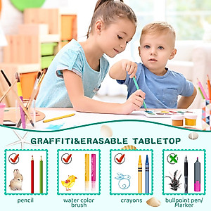 AuAg Kids Table and 4 Chairs Set, Height Adjustable Toddler Study Table and Chair Set for Age 2-10, Multi-Activity Art Table W/Graffiti&Scrubtable Desktop, for Daycare, Classroom, Home (Mint Blue)