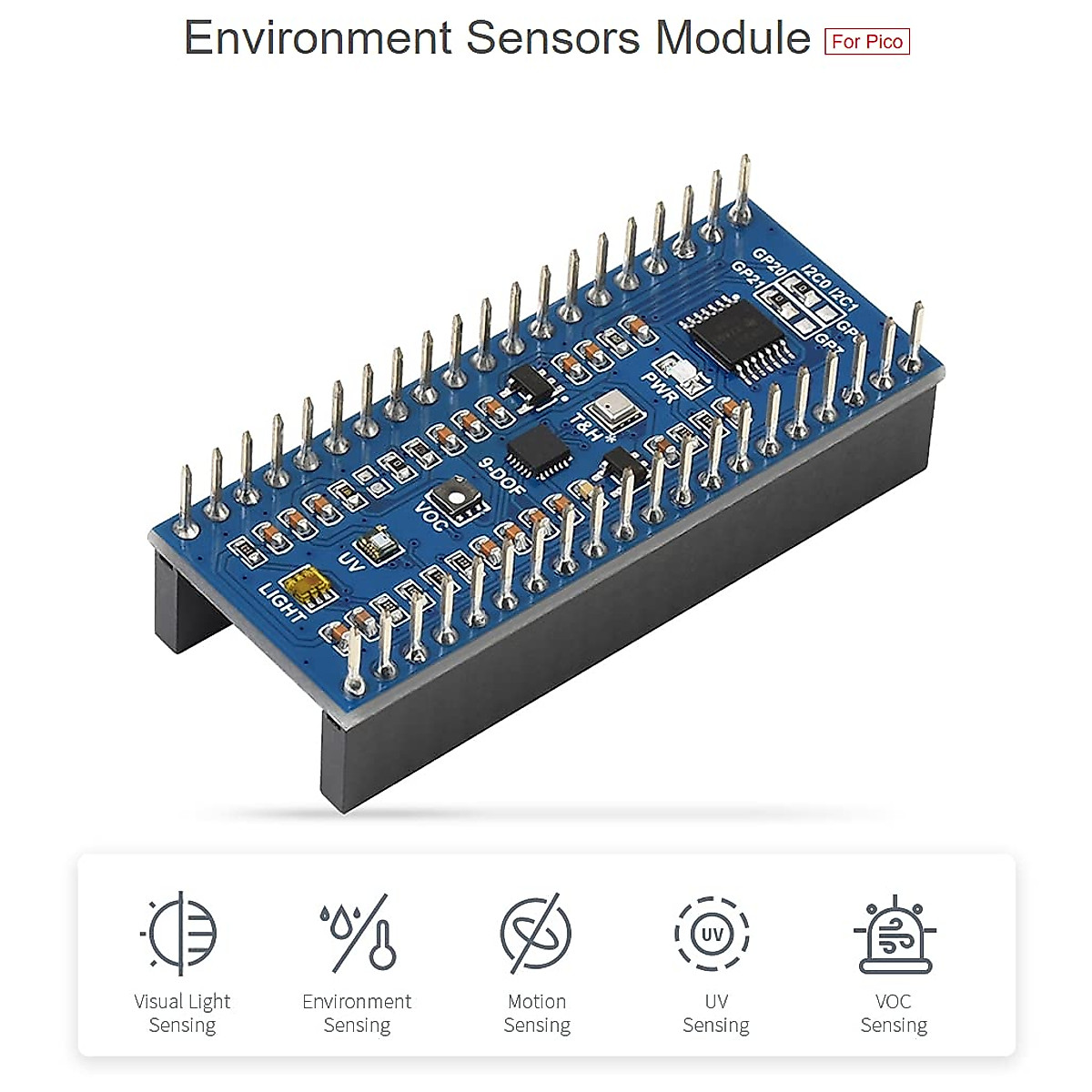 Coolwell Environment Sensors Module for Raspberry Pi Pico Series, I2C Bus, Onboard TSL25911FN Light Sensor,BME280 Sensor,ICM20948 Motion Sensor,etc