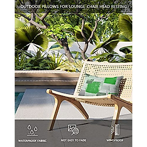Recliner Head Pillow Ledge Loungers Chair Pillows with Insert Green and Grey Abstract Geometric Lumbar Pillow with Adjustable Strap Outdoor Waterproof Patio Pillows for Beach Pool Chair, 2 PCS
