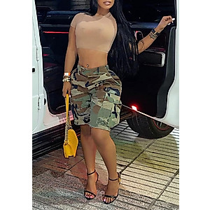 Vakkest Women's Camo Cargo Pants High Waist Slim Fit Trousers Camouflage Active Jogger Pocket Sweatpants with Belt