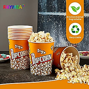 RAYMEA Popcorn Buckets Disposable 32oz Retro Style Paper Leak Proof Popcorn Containers Popcorn Bowls for Family Movie Night & Party - 10 Pac