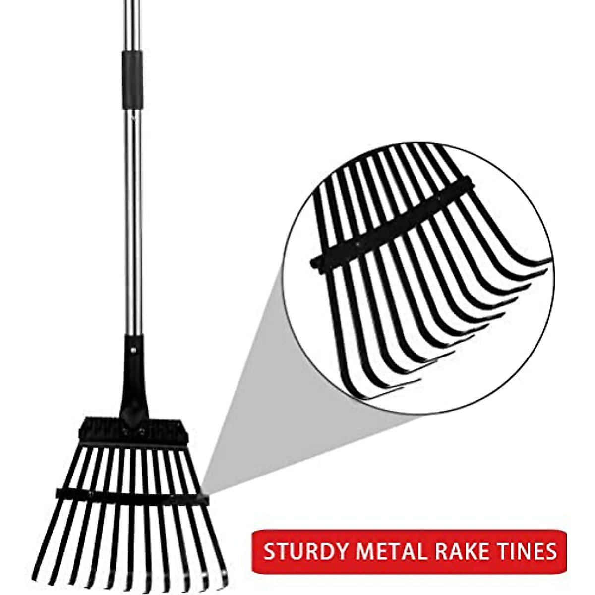 HOMIMP Adjustable Garden Leaf Rake,34" - 55" Adjustable Lightweight Aluminum Handle 11 Tines Rake,8" Inch Wide,for Gardeners,Kids Leaf Rake,Detachable Garden Rake,Easy to Carry (Black)
