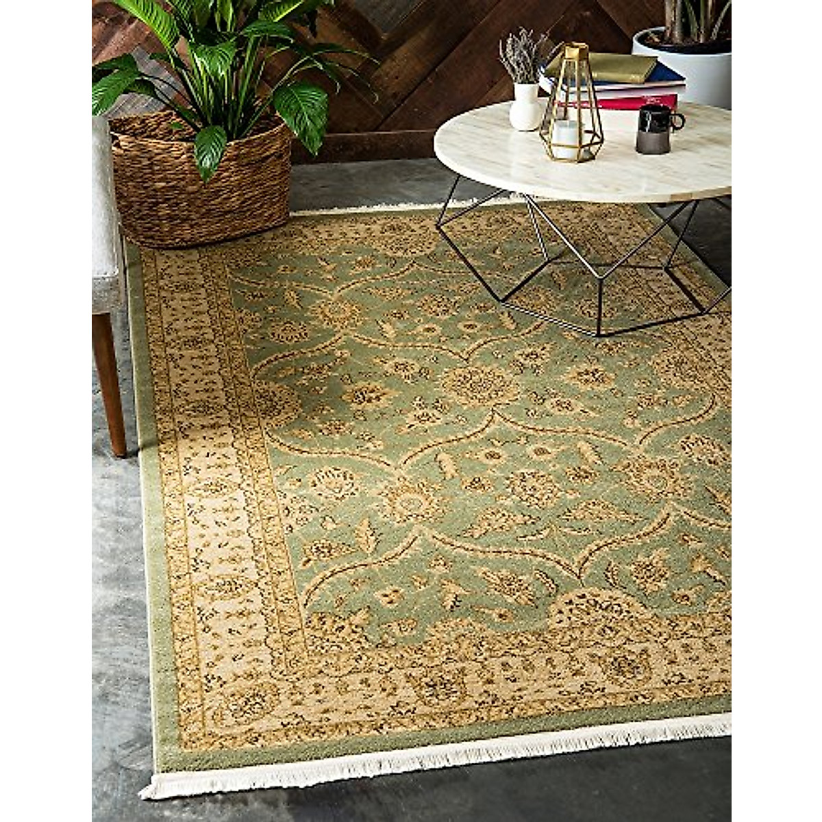 Unique Loom Edinburgh Collection Classic Oriental Traditional French Floral Country Inspired Design Area Rug, 5' 1" x 8' Rectangle, Light Green/Cream