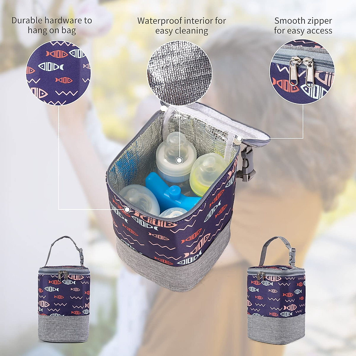 GOGOSO Baby Bottle Bag with Ice Pack Cooler- Insulated Bottle Tote Bag for Working Mom Breastmilk Cooler Bags for Up to 4 Large 8 Ounce Bottles