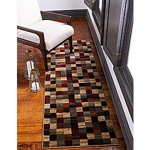 Unique Loom Barista Collection Modern, Rustic, Geometric, Squares, Urban, Warm Colors Area Rug, 2' 2" x 6' 0", Multi/Beige