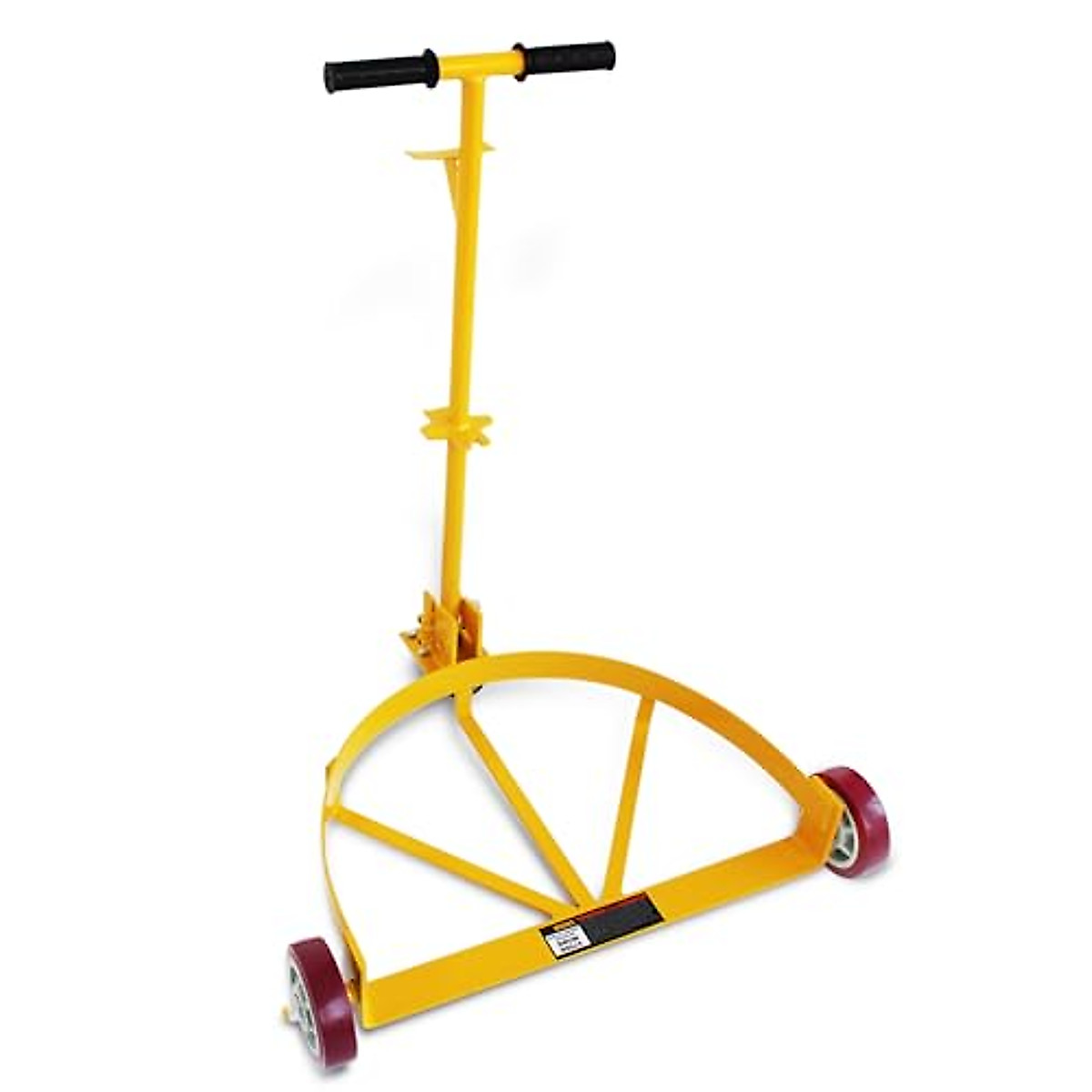 MaxWorks 50858 55 Gallon Drum Dolly, 1200lbs capacity, with 2 fixed PU Wheels and 1 swivel wheel - Low Profile Steel Oil Drum Caddy Oil Barrel Drum Roller Hand Cart