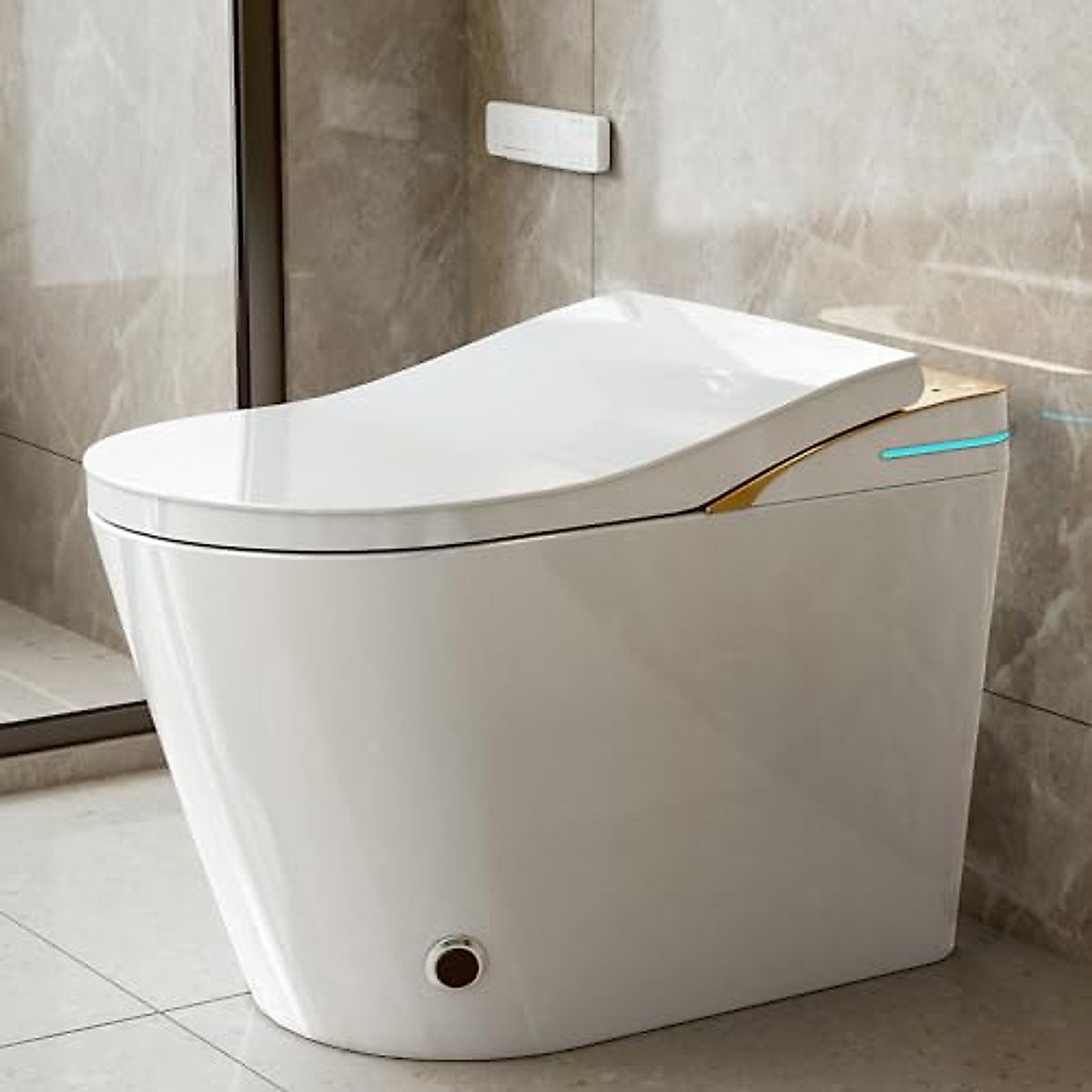 One Piece Elongated Smart Toilet Bidet with Auto Open & Close, Auto Flush, Foot Sensor Flush, LED Temperature Display, Heated Seat and Integrated Multi Function Remote Control