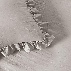 Lush Decor Ruffle Skirt Bedspread Set - 3 Piece Luxurious Farmhouse Bedding Set - Elegant, Charming Ruffle Detail - Timeless Style & Classic Design - Soft and Lightweight - Queen, Gray