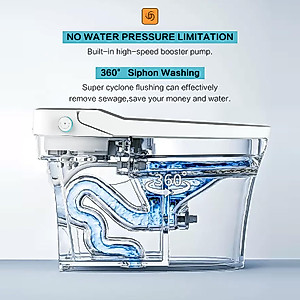 Smart Toilet with Bidet Built in, Foot Sensor Modern Bathroom Toilet Bidet Combo with Auto Flush, Bidet Warm Water, Heated Bidet Bidet Seat, Dryer, Night Light, Remote, Elongated (T20S)