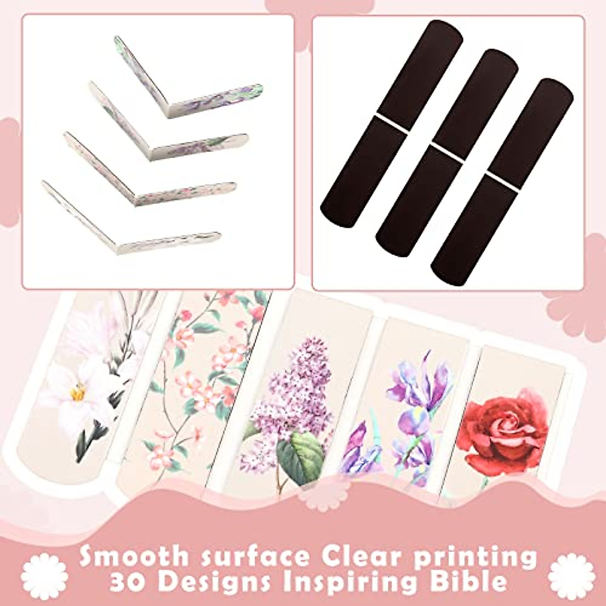 30 Pcs Magnetic Bookmarks Flowers Magnet Page Markers Pretty Bookmarks for Book Lovers Magnet Bookmark Clips Assorted Book Markers Set for Women Students Reading Office, Floral Style 2.3 x 0.8 Inches