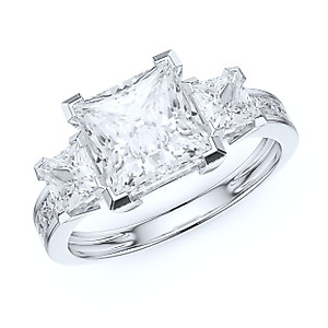 PRSTANI 10K White Gold Three Stones All Princess Cut Genuine Moissanite and Simulated Diamonds Engagement Ring 2CT Main Stone (8.5)