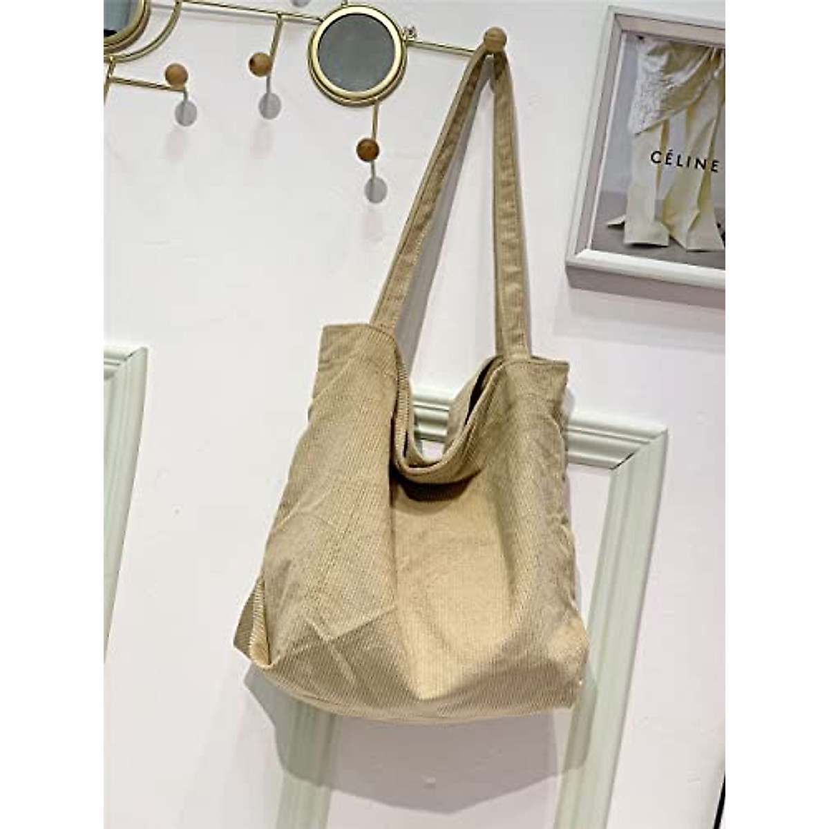 Corduroy Tote Bag for Women Canvas Shoulder Casual Handbags Cute Big Capacity Shopping Bags