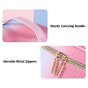 IMCUZUR Makeup Bag Organizer Travel Toiletry Bag for Women, Water-resistant Cosmetic Bag for Girls, Travel Make Up Bag for Accessories Cosmetics Toiletries (Blue-Pink Gradient)