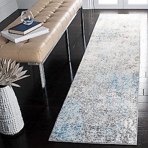 SAFAVIEH Tulum Collection Runner Rug - 2' x 9', Grey & Blue, Modern Abstract Design, Non-Shedding & Easy Care, Ideal for High Traffic Areas in Living Room, Bedroom (TUL207F)