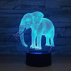 KIVVEE Elephant 3D Lamp Illusion 2D Night Light Xmas Chirstmas Festival Birthday Valentines Day Lovers Gift Nursery Bedroom Desk Table Decor for Baby Boys Kids Children