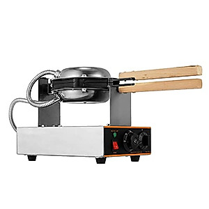 VEVOR Commercial Bubble Waffle Maker, 1400W Egg Bubble Puff Iron w/ 180° Rotatable 2 Pans & Wooden Handles, Stainless Steel Baker w/ Non-Stick Teflon Coating, 50-250℃/122-482℉ Adjustable