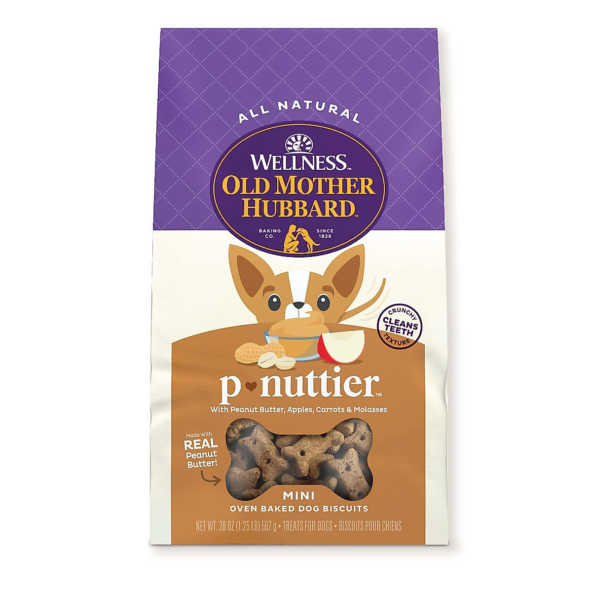 Wellness Old Mother Hubbard Classic P-Nuttier Natural Dog Treats, Crunchy Oven-Baked Biscuits, Ideal for Training, Mini Size, 20 ounce bag