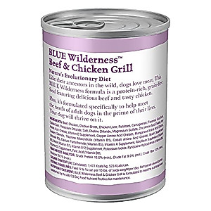 Blue Buffalo Wilderness High Protein, Natural Adult Wet Dog Food, Beef & Chicken Grill 12.5-oz cans (Pack of 12)