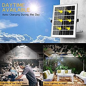 Deogos Solar Pendant Lights, Dual Head Solar Shed Lights with Motion Sensor for Outdoor,180 LED Solar Indoor Lights with Remote Control for Barn Gazebo Garage Garden Home