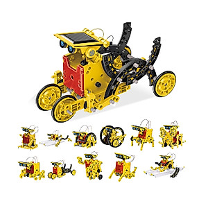 PicassoTiles STEM Kids Solar Powered Transformer Robot Educational Learning Engineering Building Toy 12-in-1 Creative Unique Transformation Renewable Energy Science Experiment DIY Kit Boy Girl Age 8+