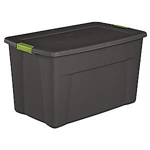 Sterilite 19453V04 35 Gallon/ 132 Liter Latch Tote, Flat Gray Lid & Base w/ Soft Fern Latches, 4-Pack