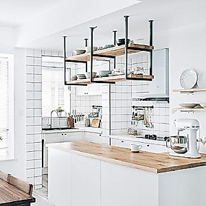 NERDOH Ceiling Shelf Brackets 2 Layer,Hanging Wooden Ceiling Shelf Wine Rack,Storage Rack and Shelves for Bars/Restaurants/Kitchens Storage,6 Sizes