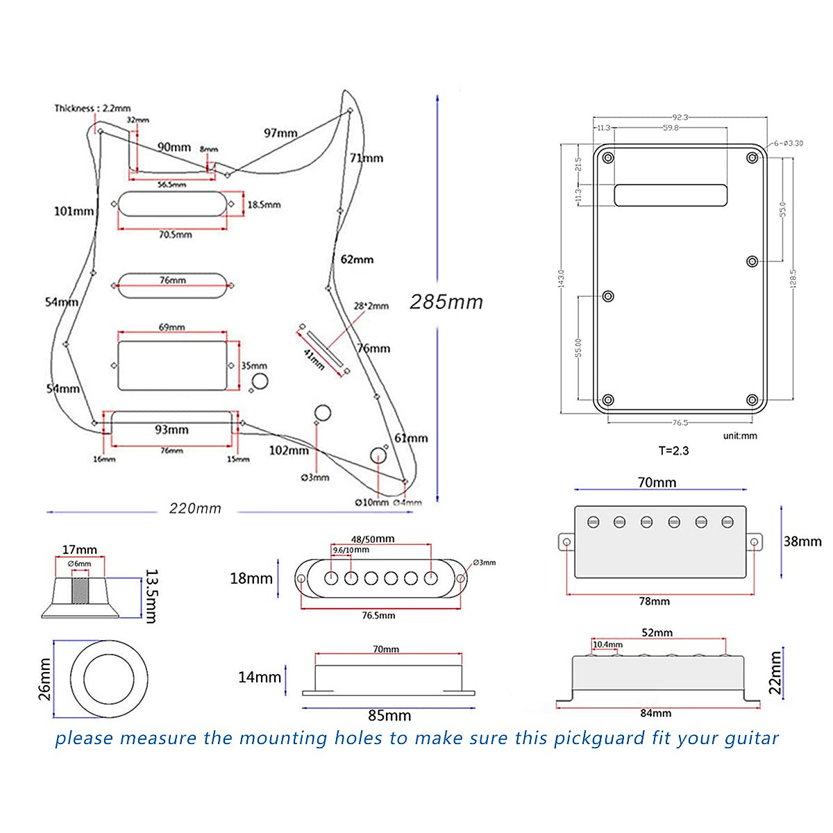 LAMSAM Prewired Pickguard with SSH Pickup Set, 3-ply Pick Guard Loaded Alnico V Single Coil Humbucker Pick-ups, Electric Guitar Scratchplate as Luthier Replacement Parts, Black-03