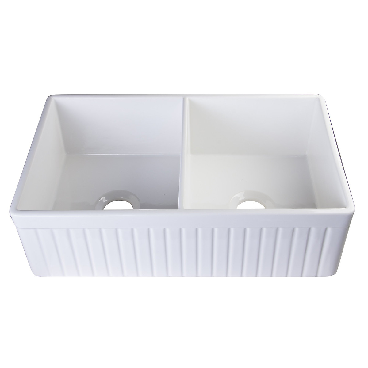 ALFI brand AB537 White 32-Inch Fluted Double Bowl Fireclay Farmhouse Kitchen Sink, White